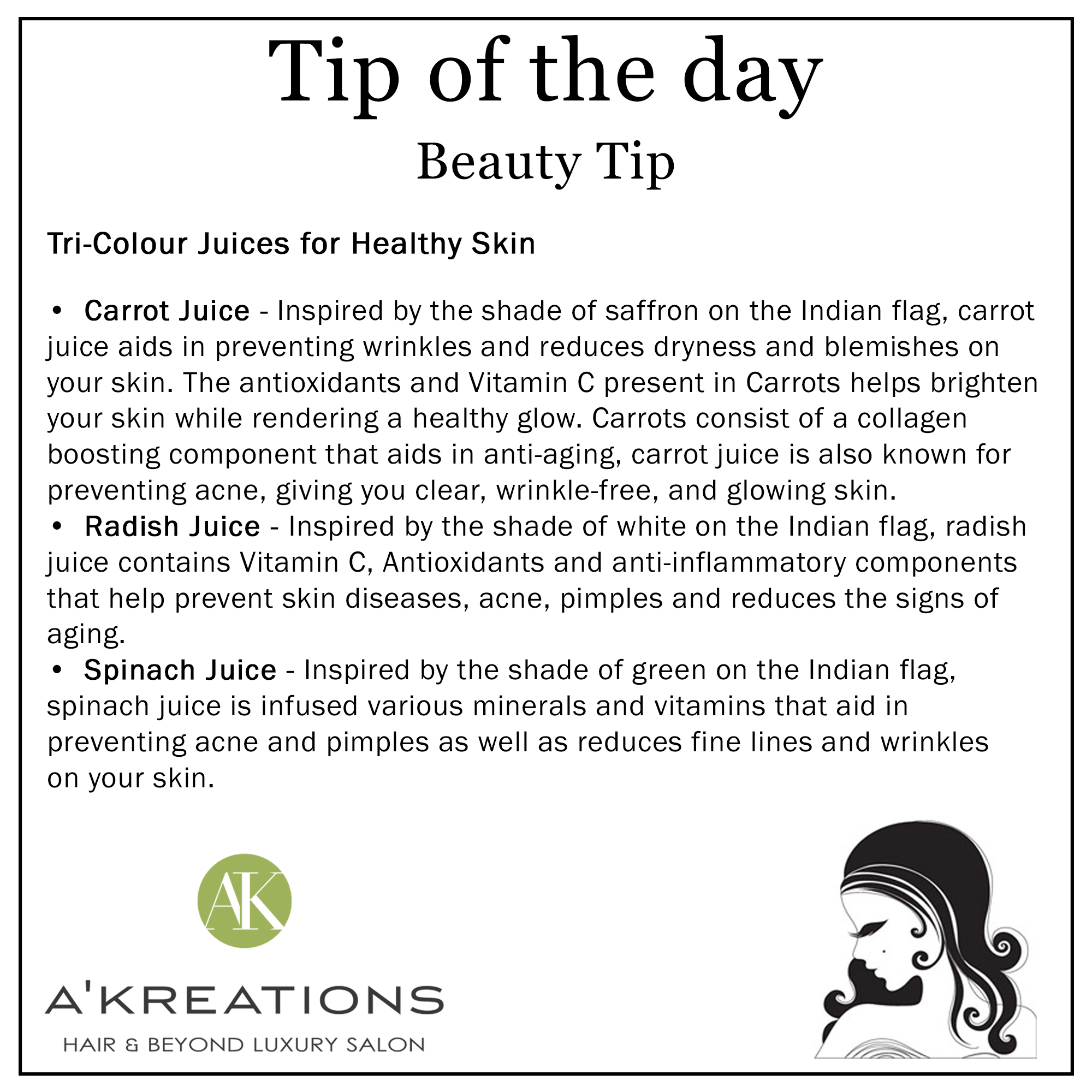 Tri-Colour Juices For Healthy Skin - A’Kreations Hair & Beyond Luxury Salon